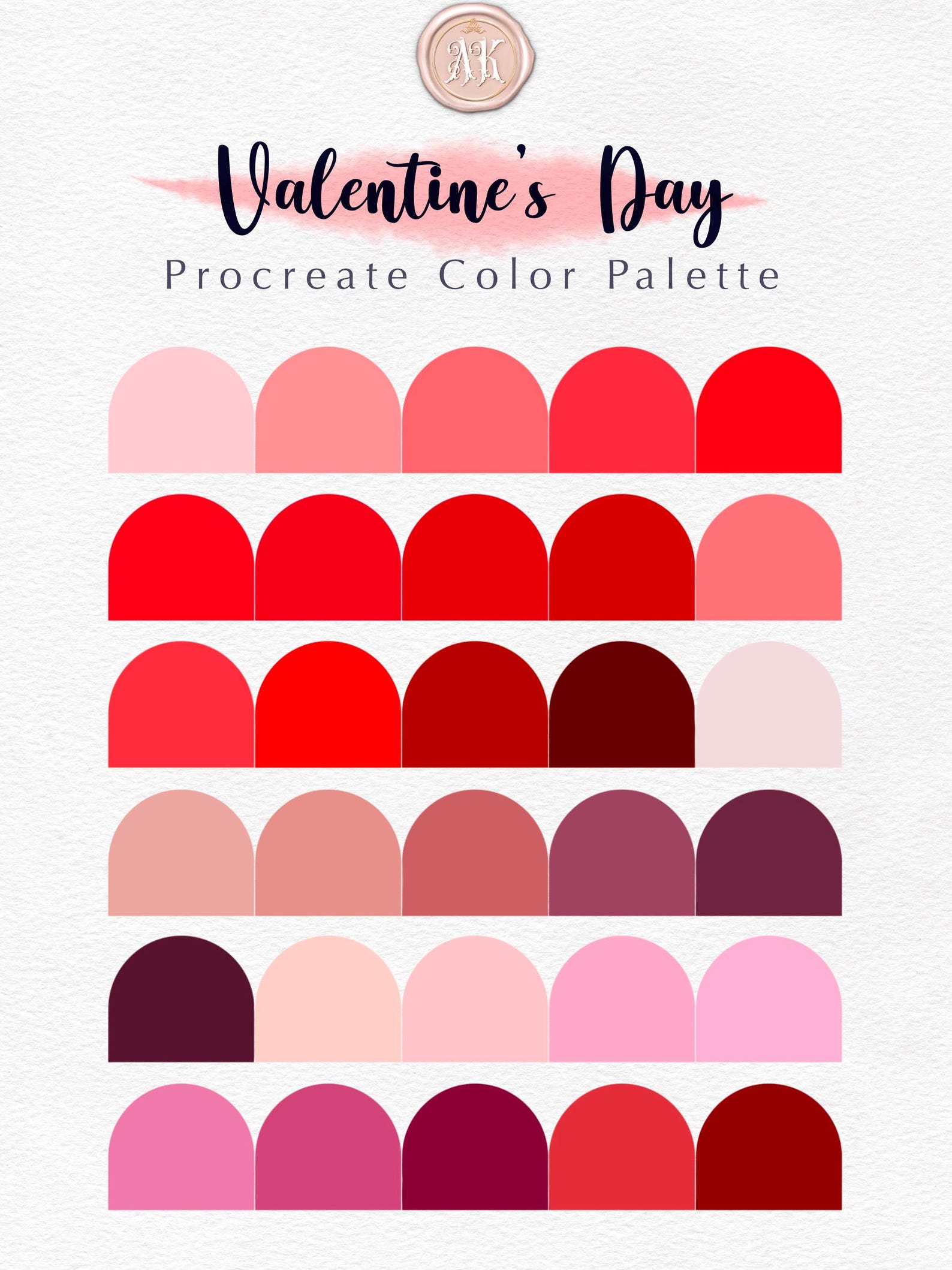 Valentine's Day Procreate Palette, 30 HEX Colors, Instant Digital ...