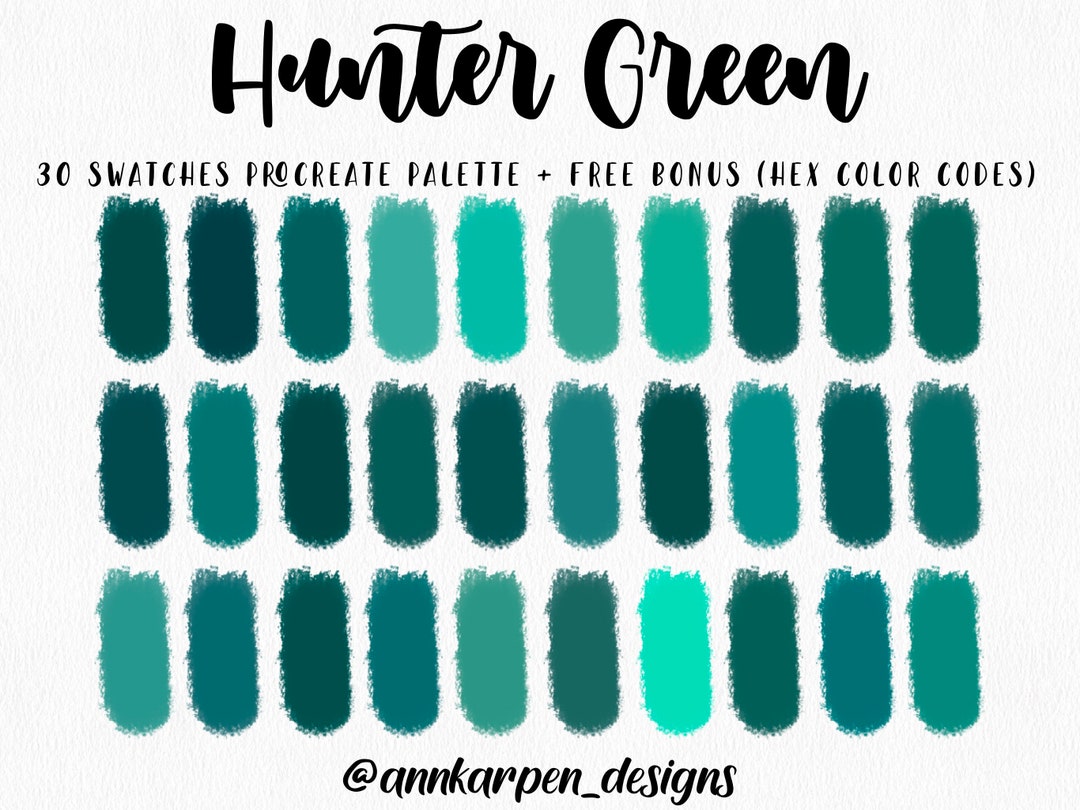 Hunter Green Procreate Palette, 30 HEX Color Codes, Instant Digital ...