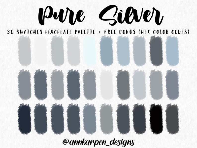 Pure Silver Procreate Palette, 30 HEX Codes, Instant Download, iPad ...
