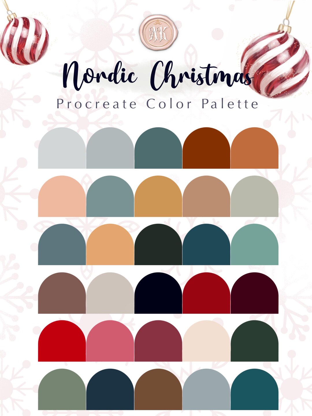Nordic Christmas Procreate Palette, 30 HEX Color Codes, Instant Digital ...