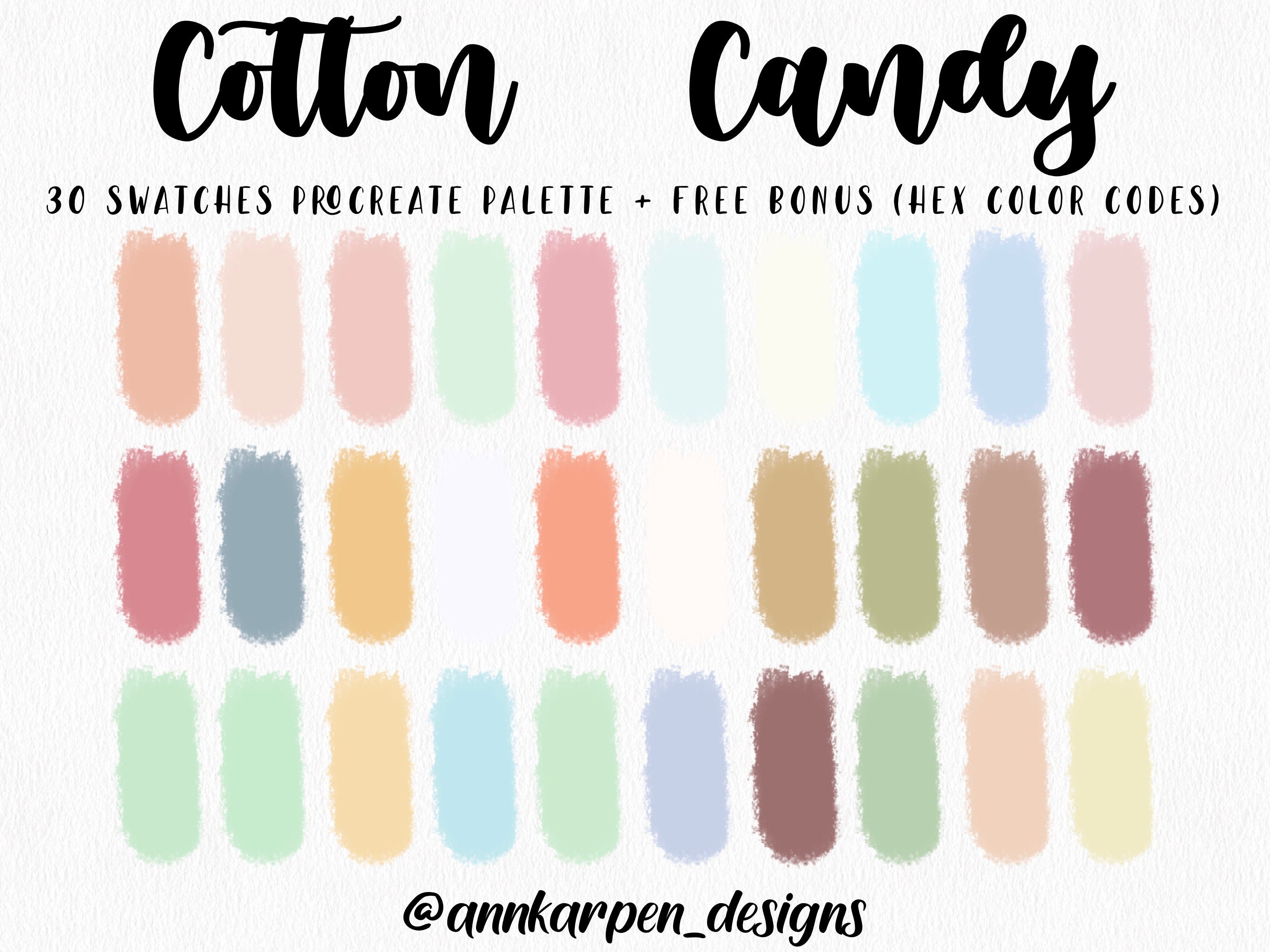 Cotton Candy Procreate Palette, 30 HEX Handpicked Colors, Instant ...