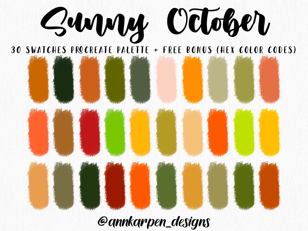 Sunny October Procreate Palette, 30 HEX Color Codes, Instant Digital ...
