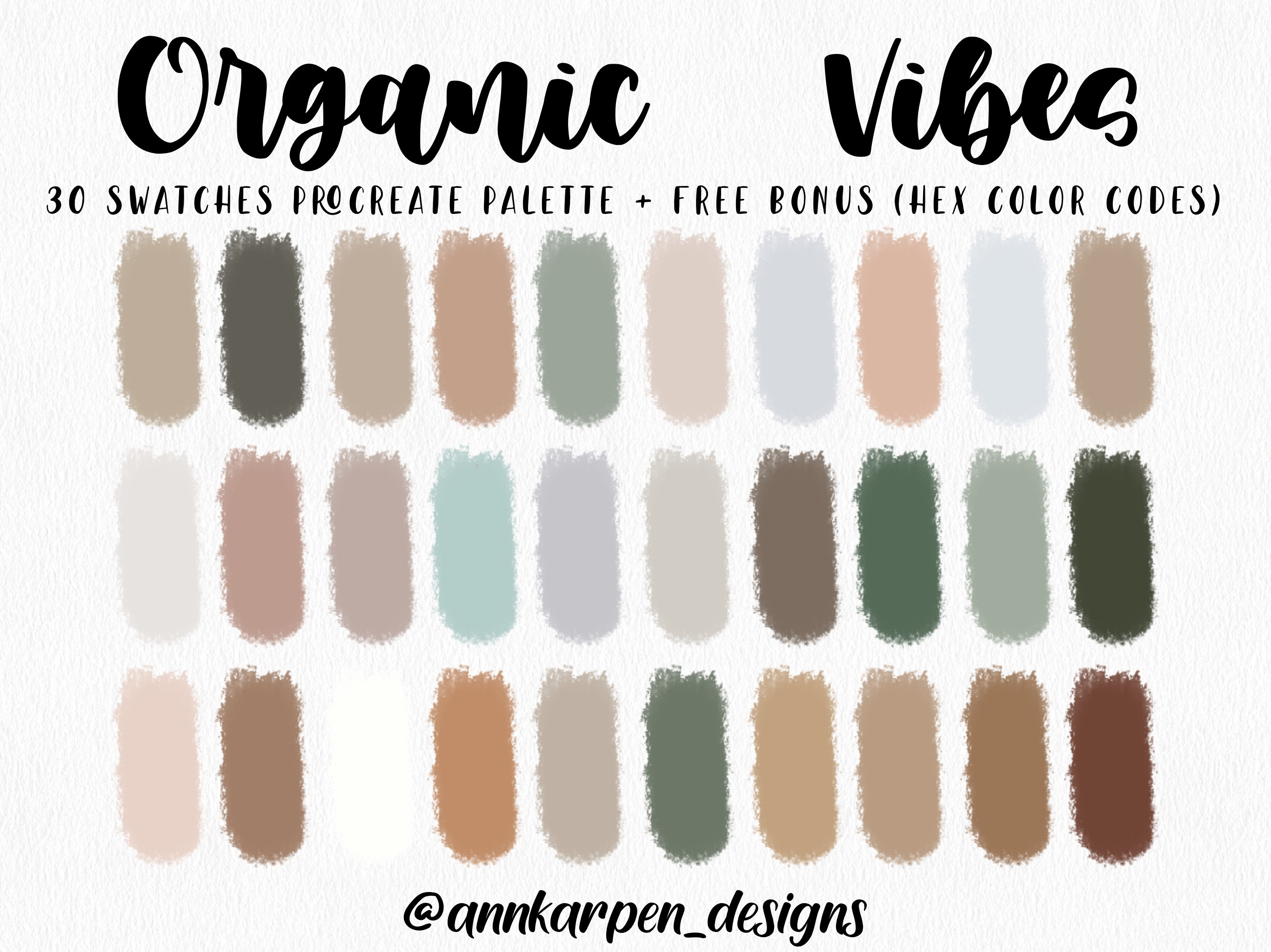Organic Vibes Procreate Palette, 30 Handpicked Colors, Instant Digital ...