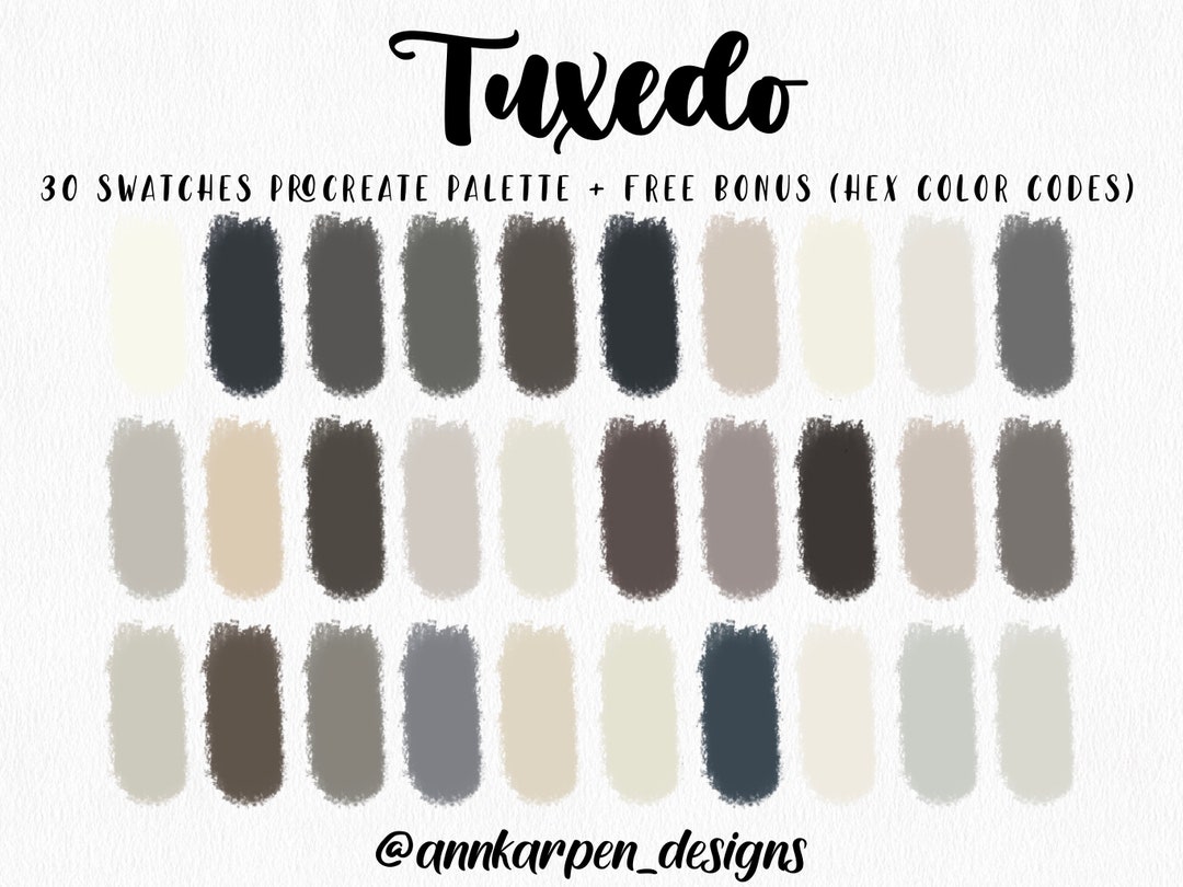 Tuxedo Procreate Palette: 30 Grey, Black, White Color Swatches (digital ...
