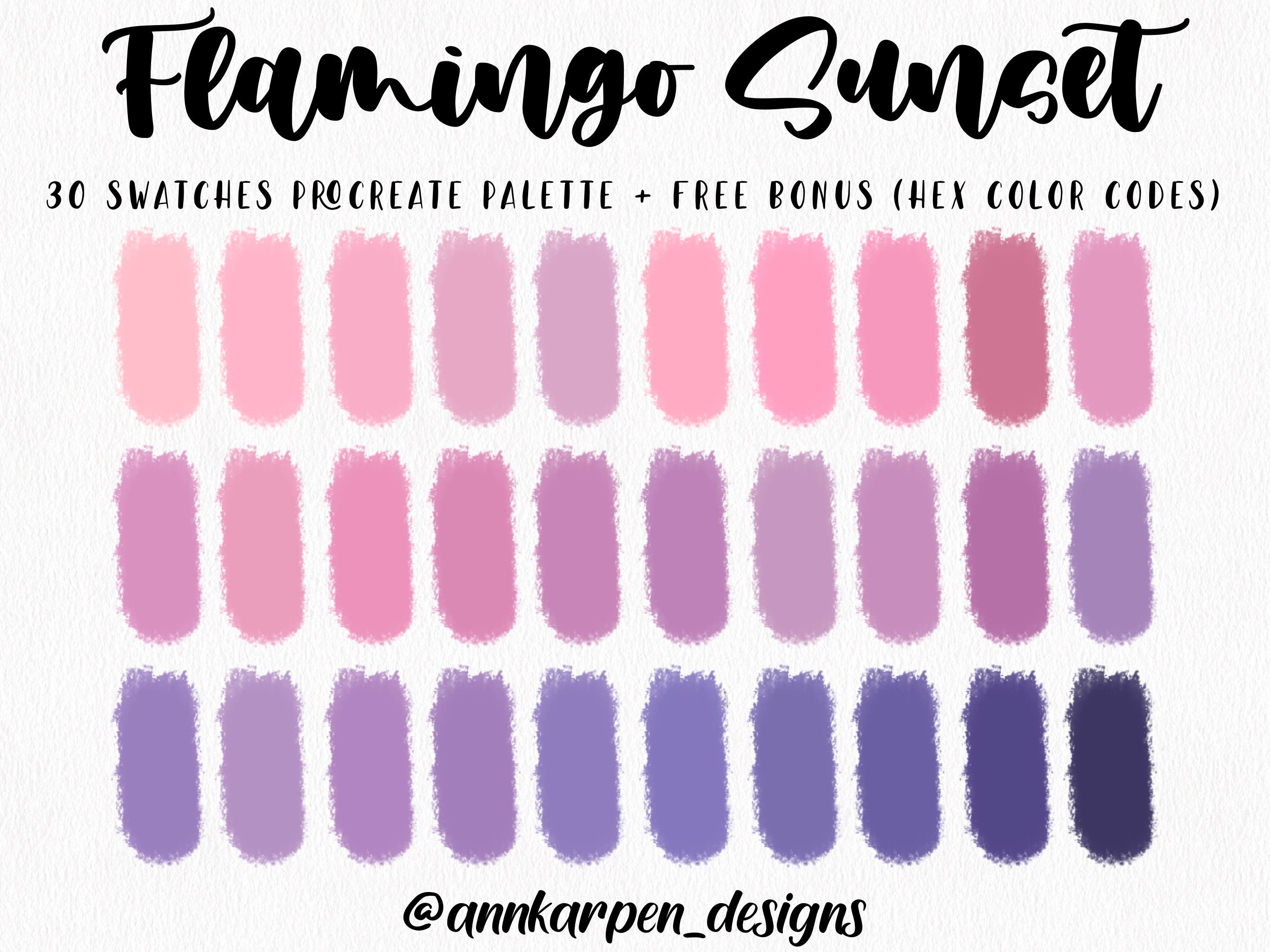 Flamingo Sunset Procreate Palette, 30 HEX Codes, Good Notes, Kawaii ...
