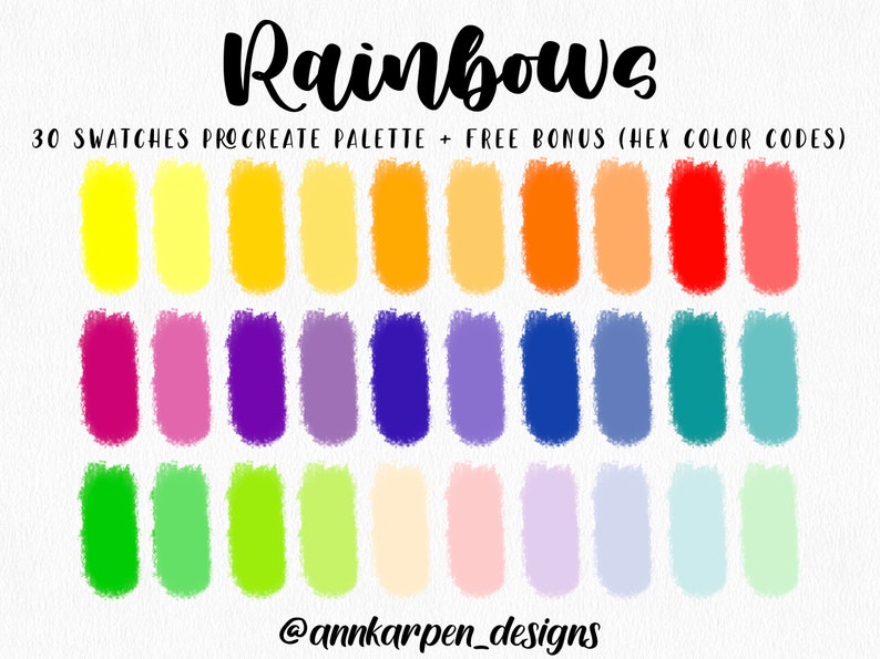Rainbows Procreate Palette 30 Hex Color Codes Instant Etsy