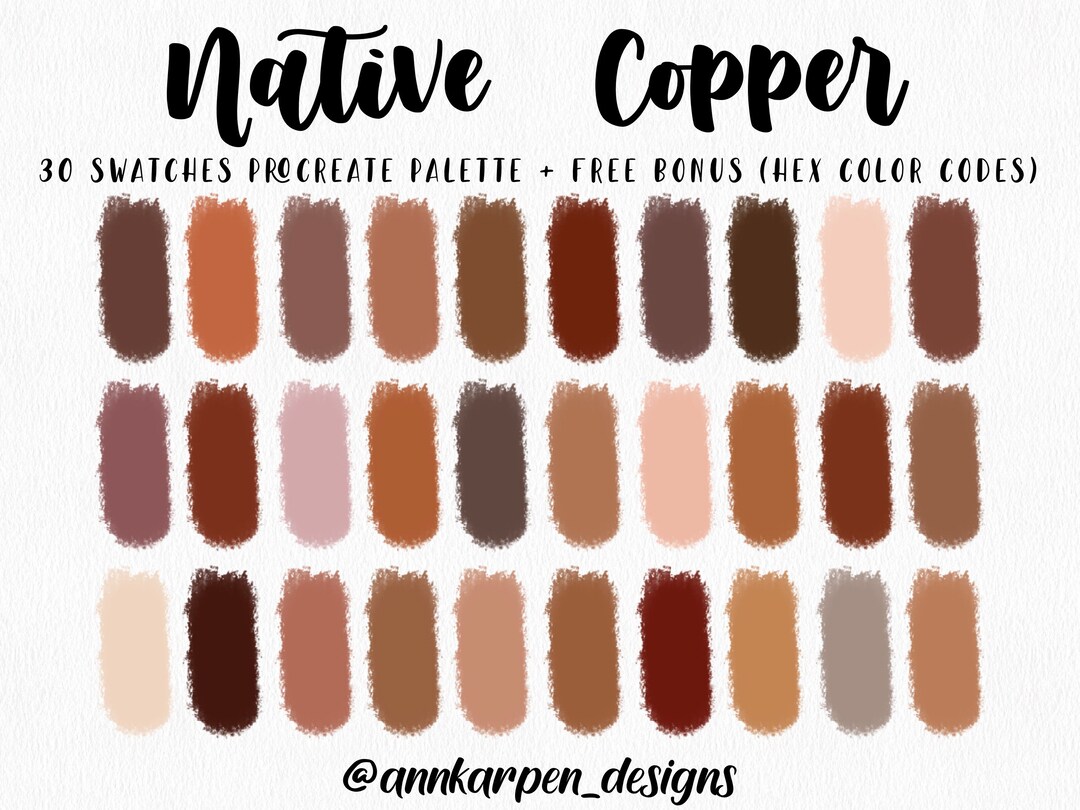 Native Copper Procreate Palette, 30 HEX Color Codes, Instant Digital ...