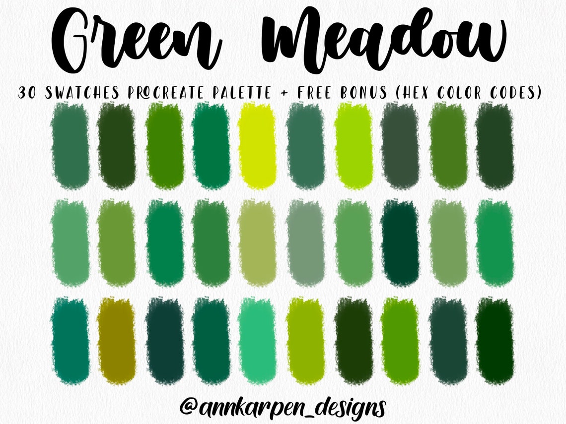 Green Meadow Procreate Palette, 30 HEX Color Codes, Instant Digital ...