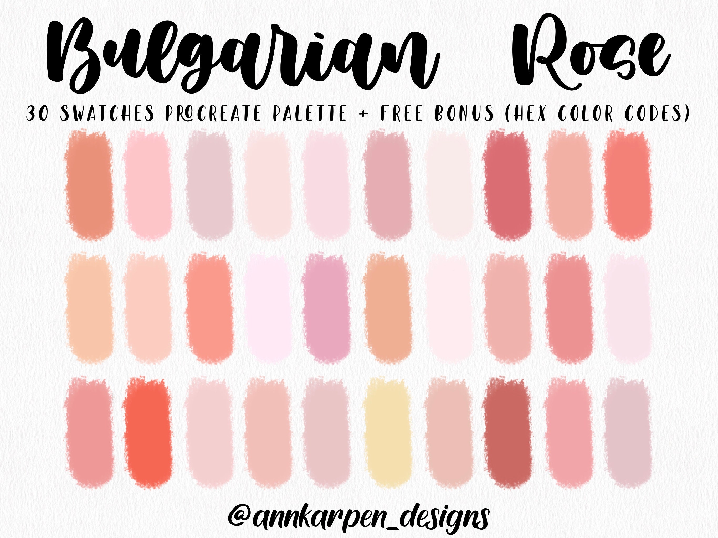 Bulgarian Rose Procreate Palette, 30 HEX Color Codes, Instant Digital ...