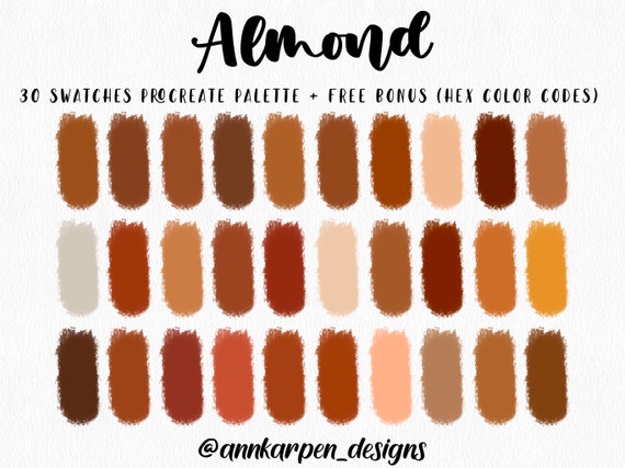 Almond Procreate Palette 30 HEX Color Codes Instant Digital - Etsy