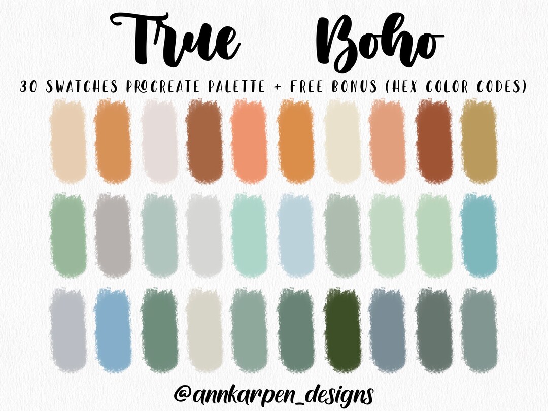 True Boho Procreate Palette, 30 HEX Color Codes, Instant Digital ...