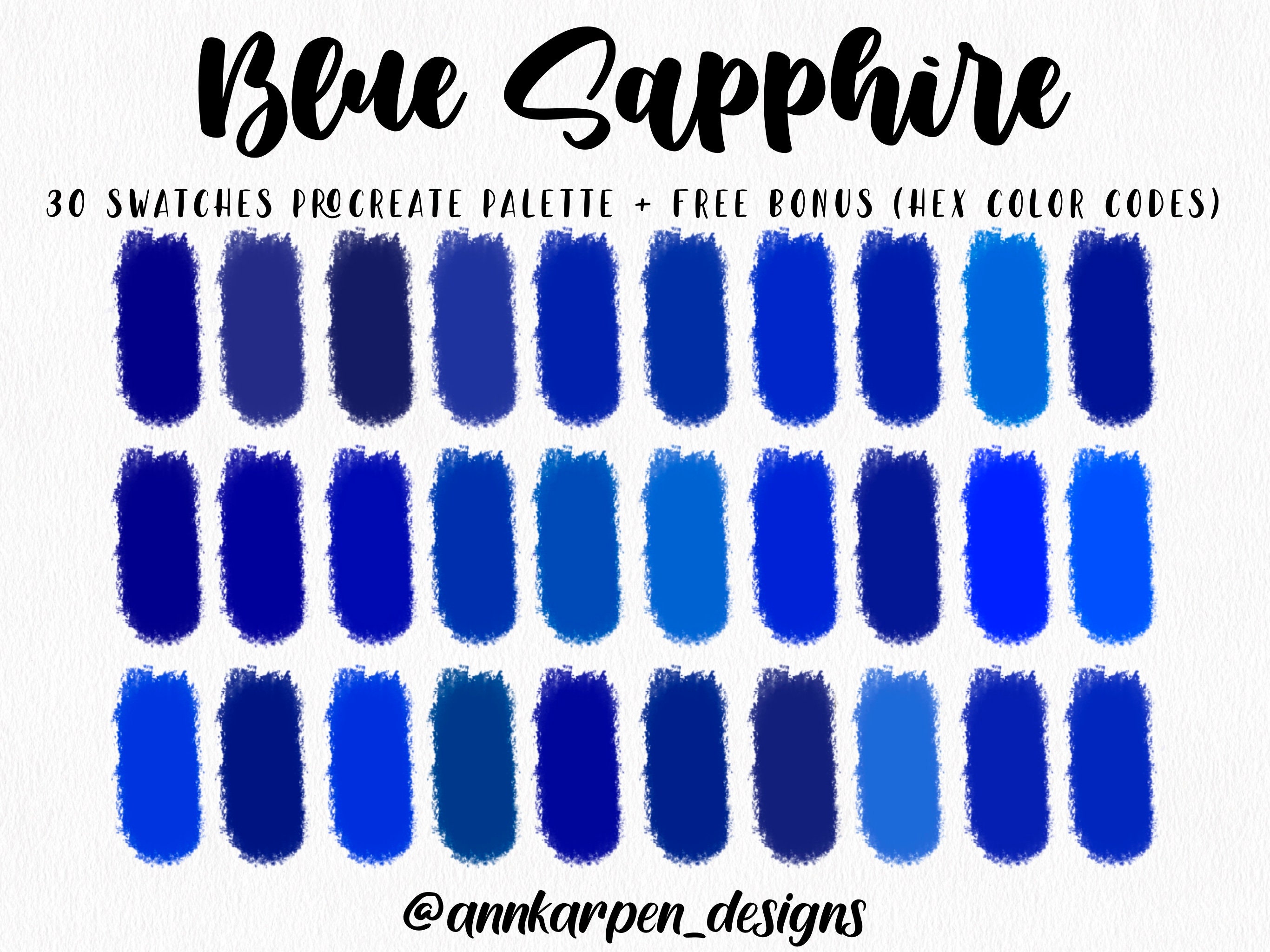 Blue Sapphire Procreate Palette 30 HEX Color Codes Instant Digital