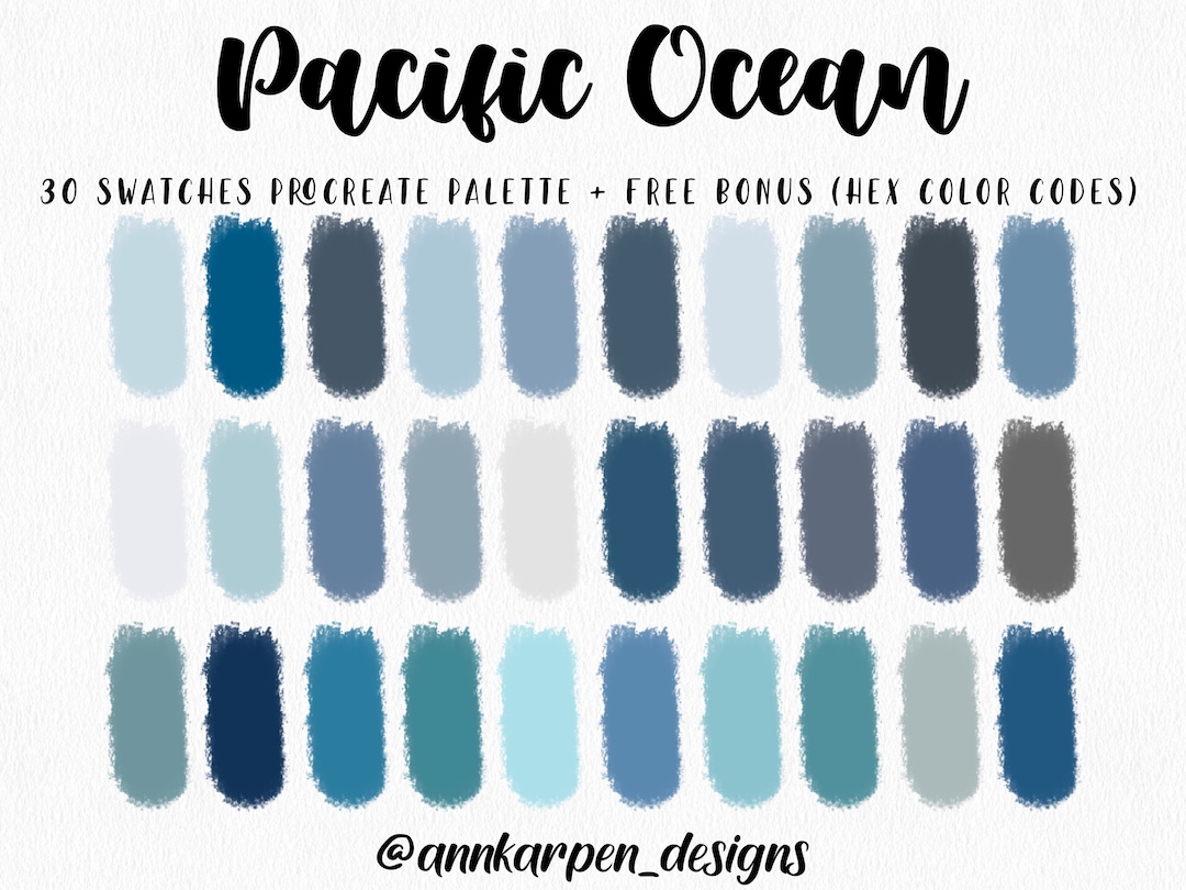 Pacific Ocean Procreate Palette, 30 HEX Color Codes, Instant Digital ...