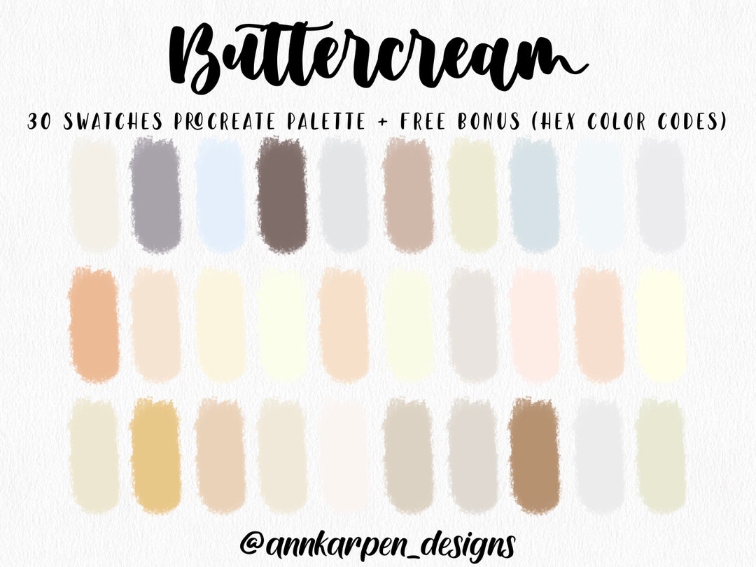Buttercream Procreate Palette, 30 HEX Color Codes, Instant Digital ...
