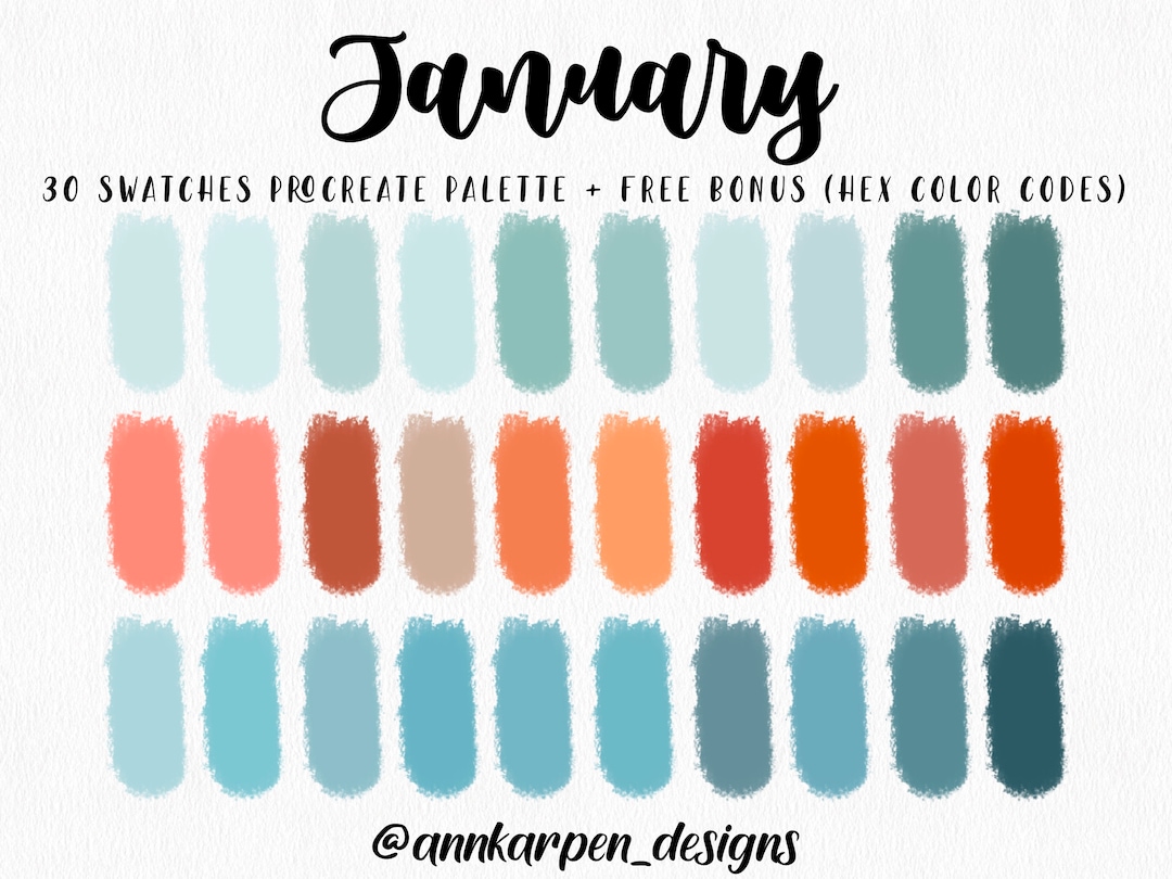 January Procreate Palette, 30 HEX Color Codes, Instant Digital Download ...