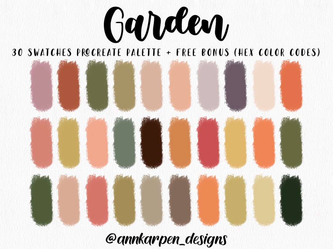 Garden Procreate Palette 30 HEX Handpicked Colors, Instant Digital ...