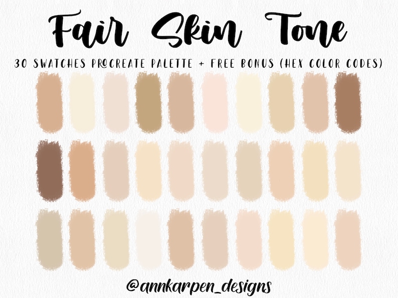 Fair Skin Tone Procreate Palette, 30 HEX Codes, Good Notes, Digital ...
