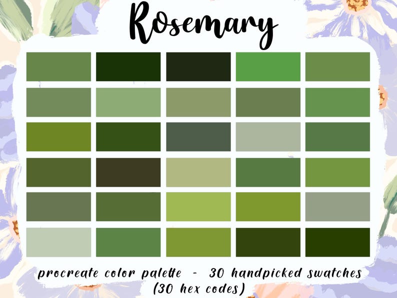 Rosemary Procreate Palette, 30 HEX Color Codes, Instant Digital ...
