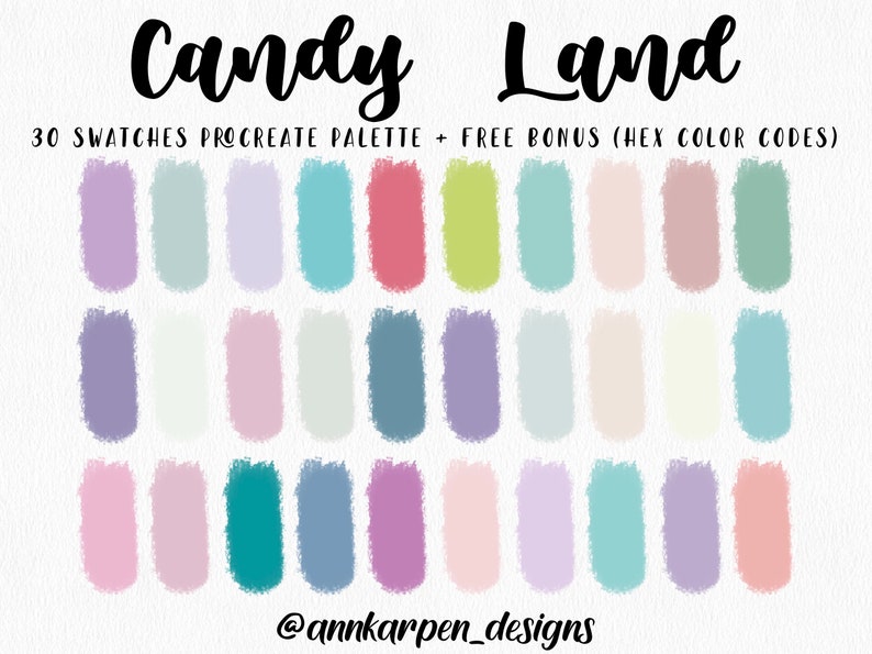 Candy Land Procreate Palette 30 Hex Color Codes Instant Digital
