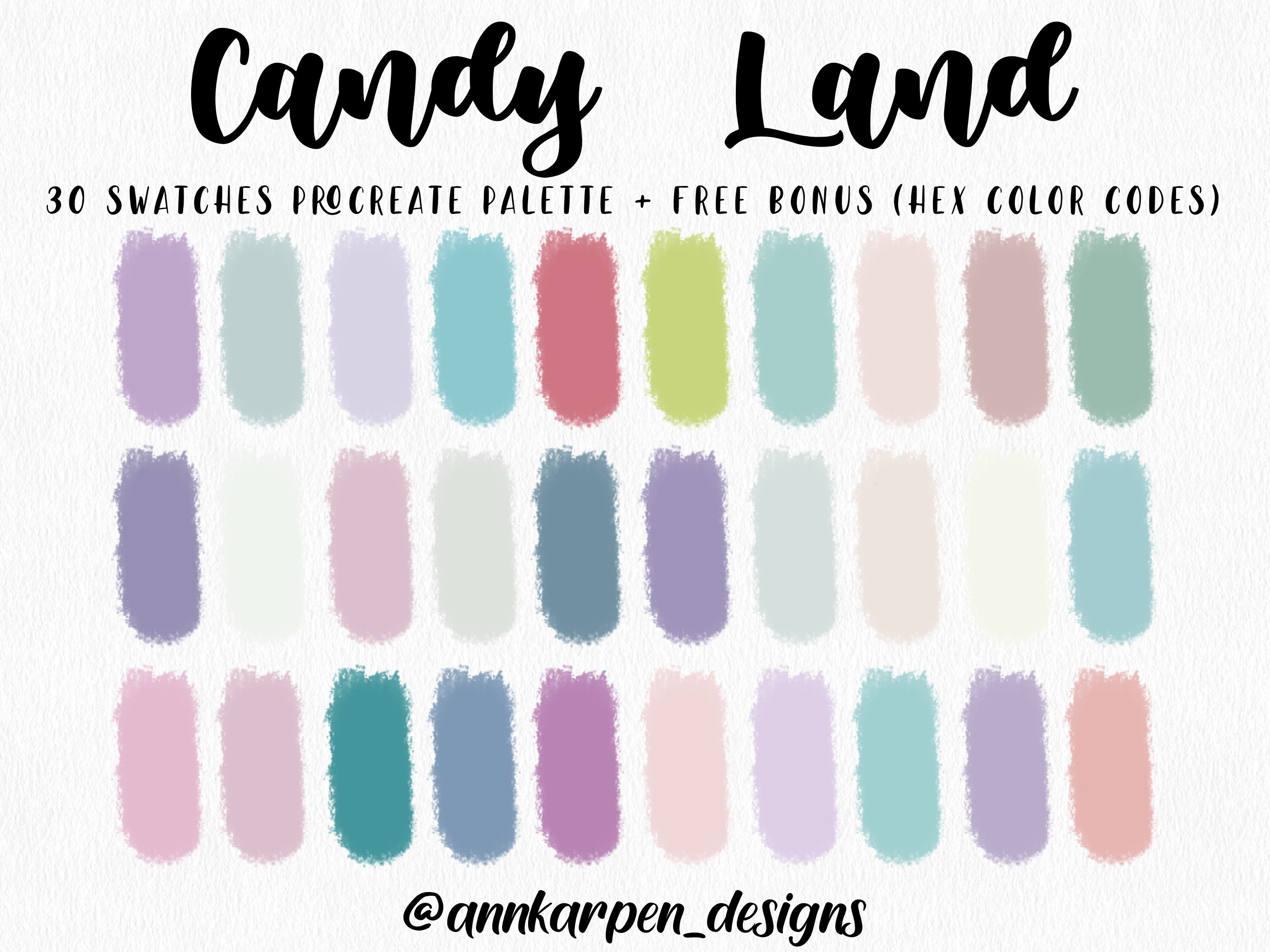 Candy Land Procreate Palette, 30 HEX Color Codes, Instant Digital ...