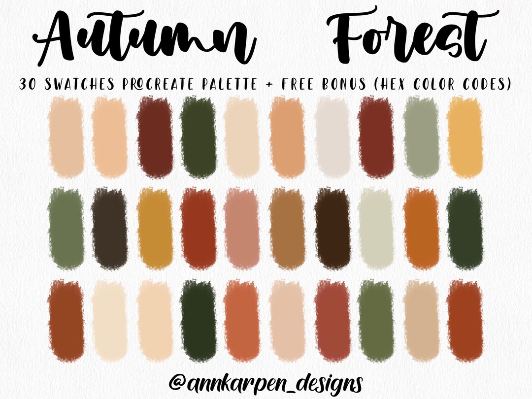 Autumn Forest Procreate Palette, 30 HEX Handpicked Color Codes, Cozy ...