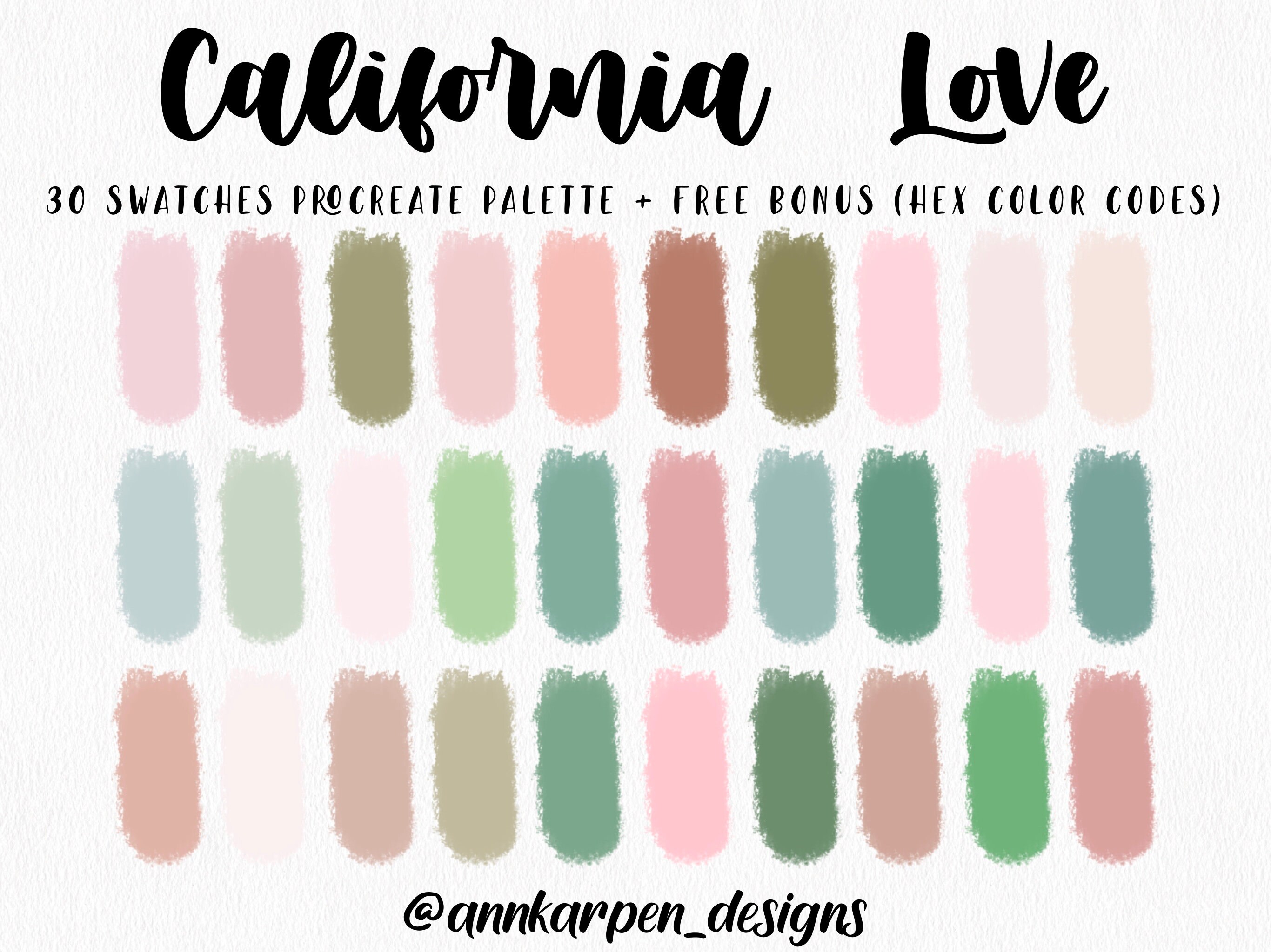 California Love Procreate Palette, 30 HEX Color Codes, Instant Digital ...