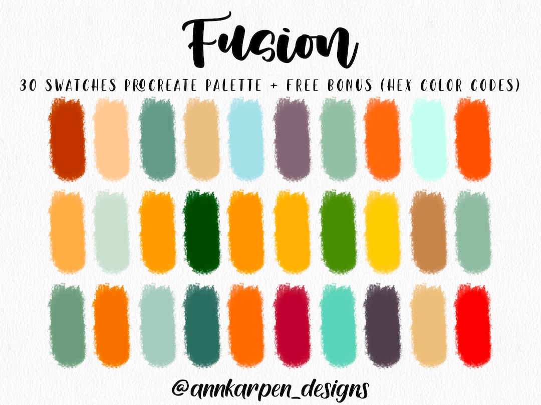 Fusion Procreate Palette, 30 HEX Color Codes, Instant Digital Download ...