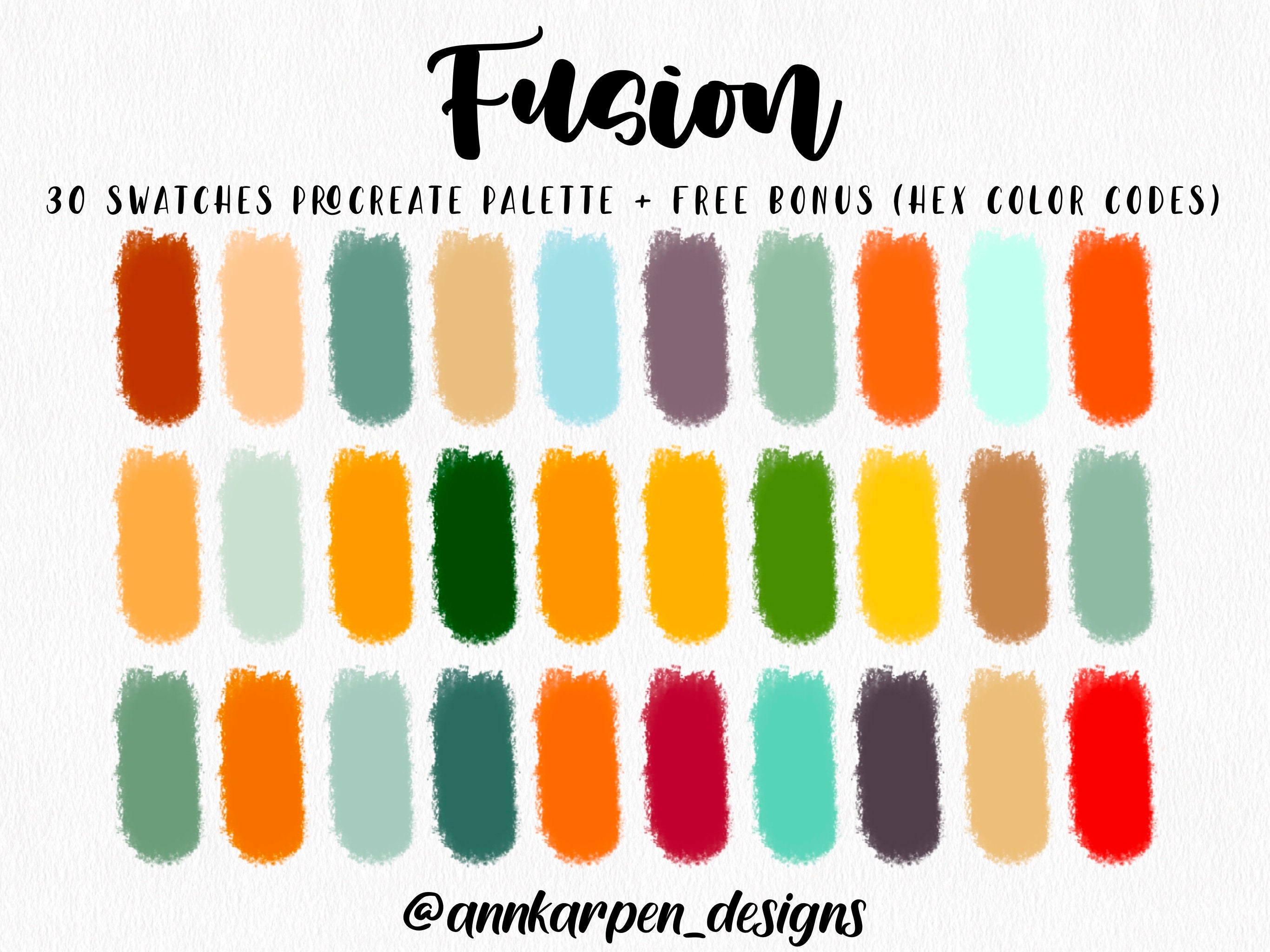 Fusion Procreate Palette, 30 HEX Color Codes, Instant Digital Download ...