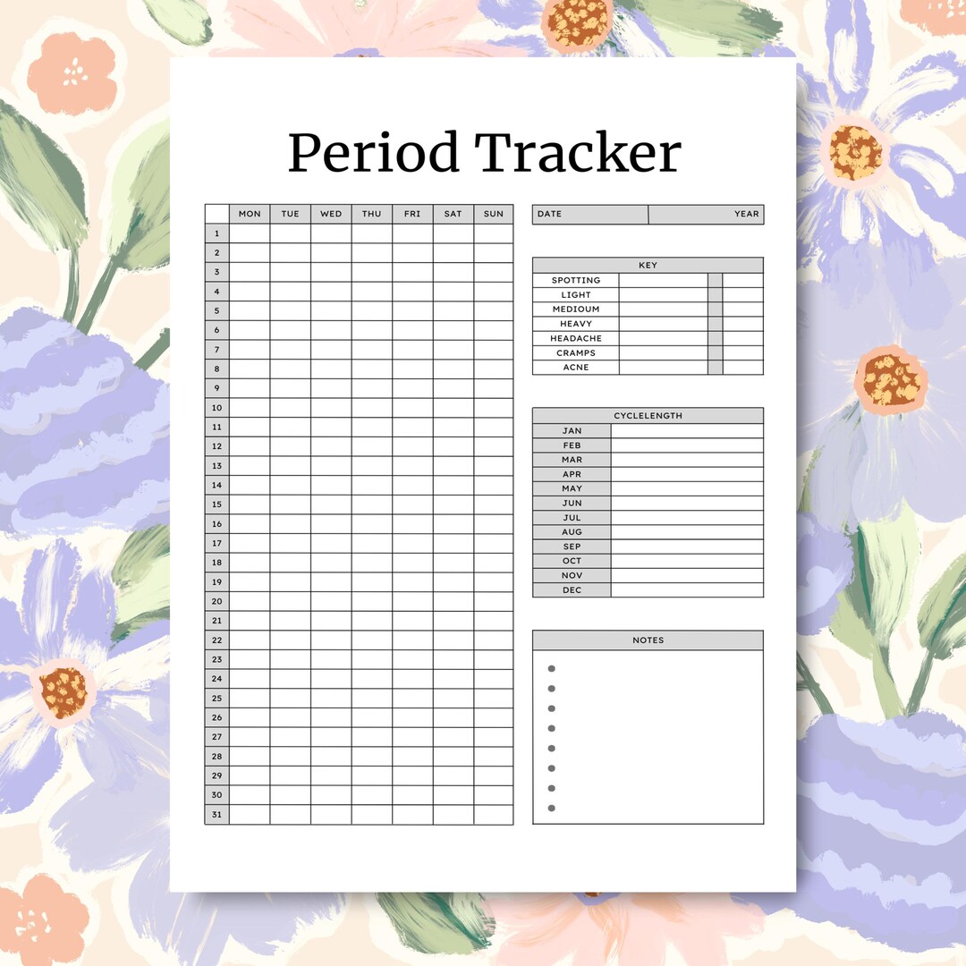 Period Tracker Monthly Sheet PDF, Print at Home Woman Wellness Journal ...