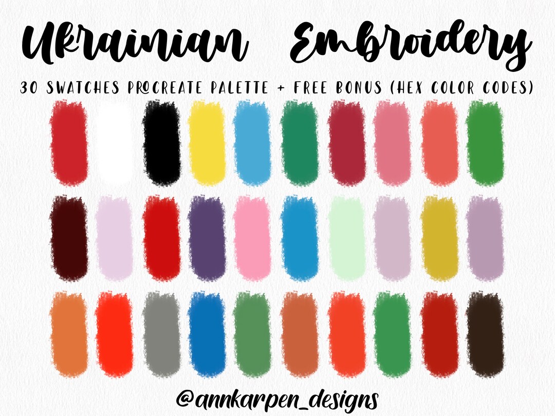 Ukrainian Embroidery Procreate Palette, 30 HEX Color Codes, Instant ...