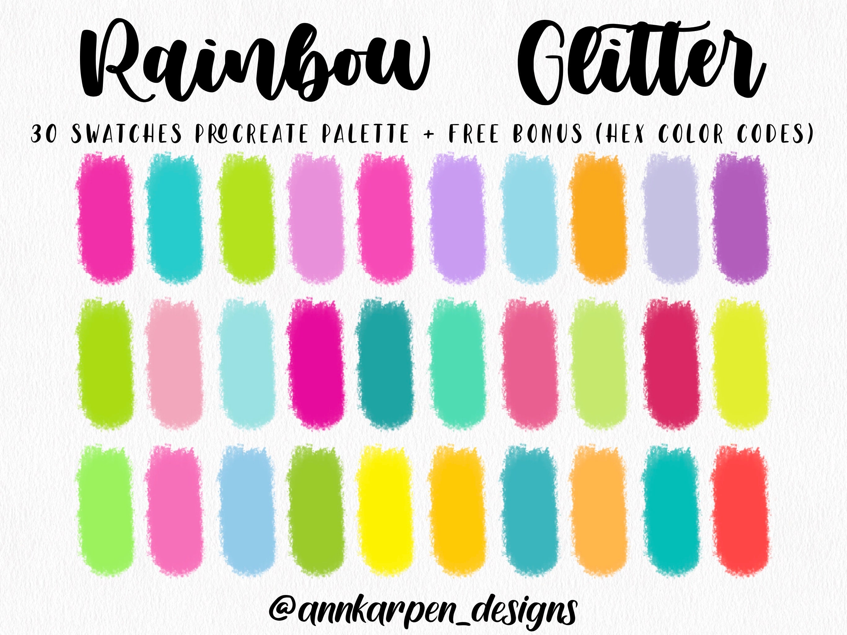 Rainbow Glitter Procreate Palette, 30 HEX Color Codes, Instant Download ...