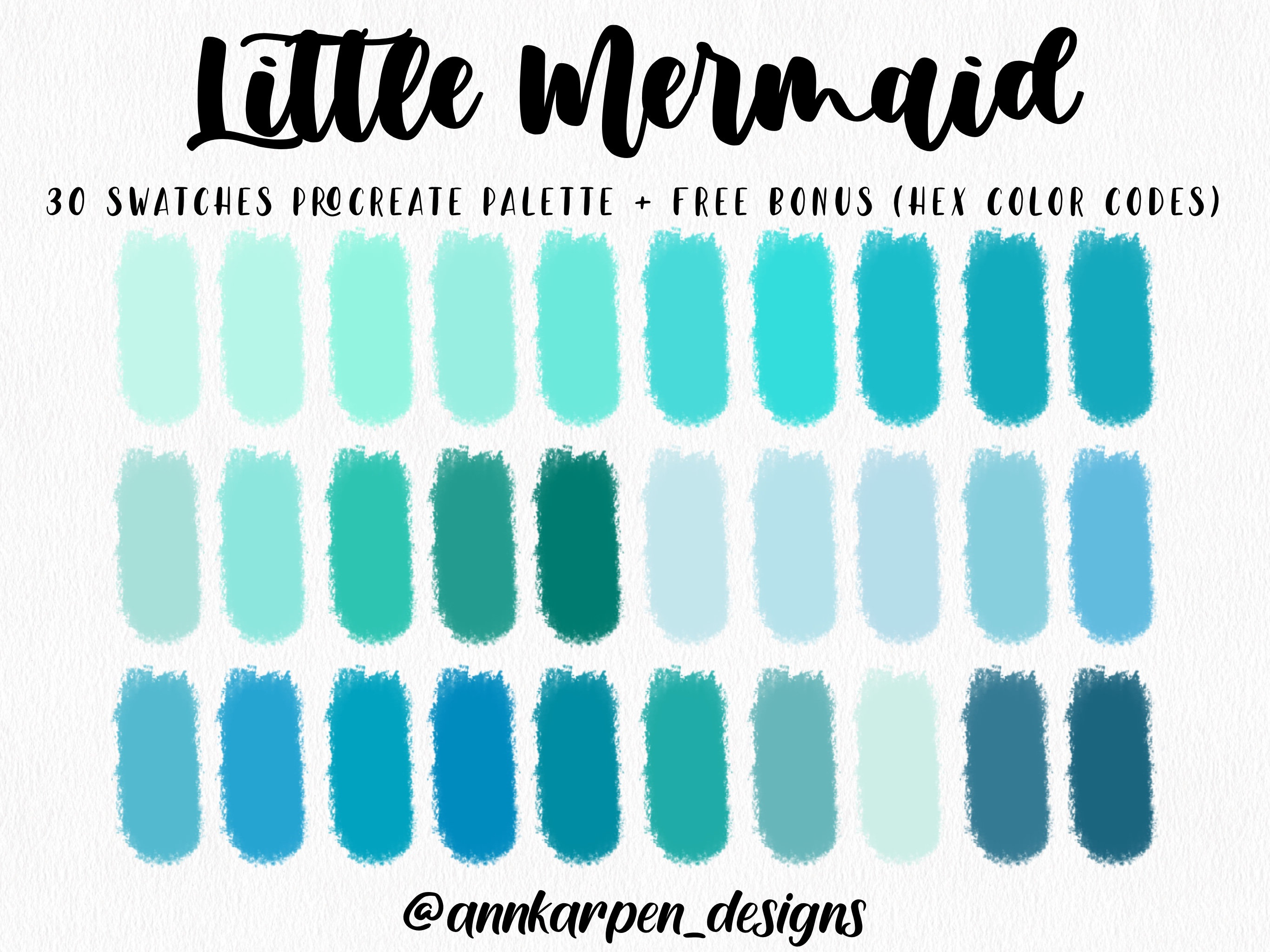 Little Mermaid Procreate Palette, 30 HEX Color Codes, Instant Digital ...
