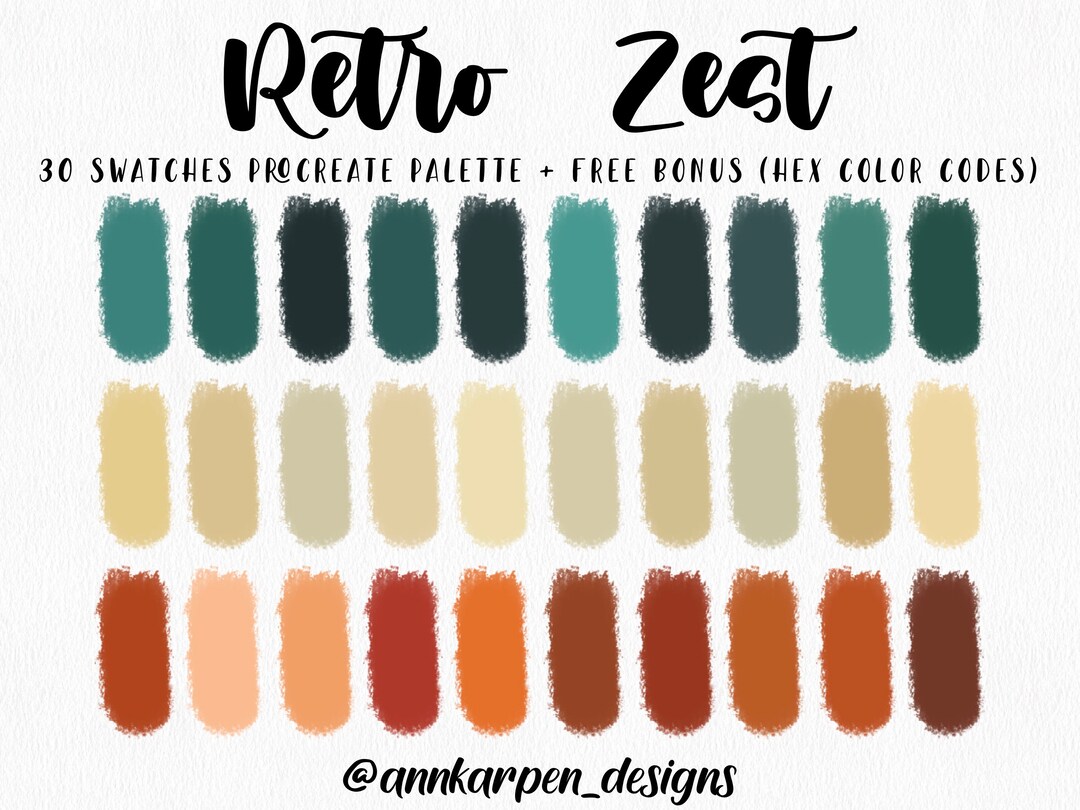 Retro Zest Procreate Palette, 30 HEX Color Codes, Instant Digital ...