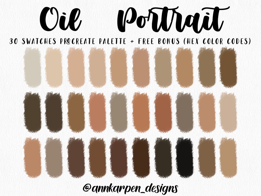 Oil Portrait Procreate Palette, 30 HEX Color Codes, Instant Digital ...