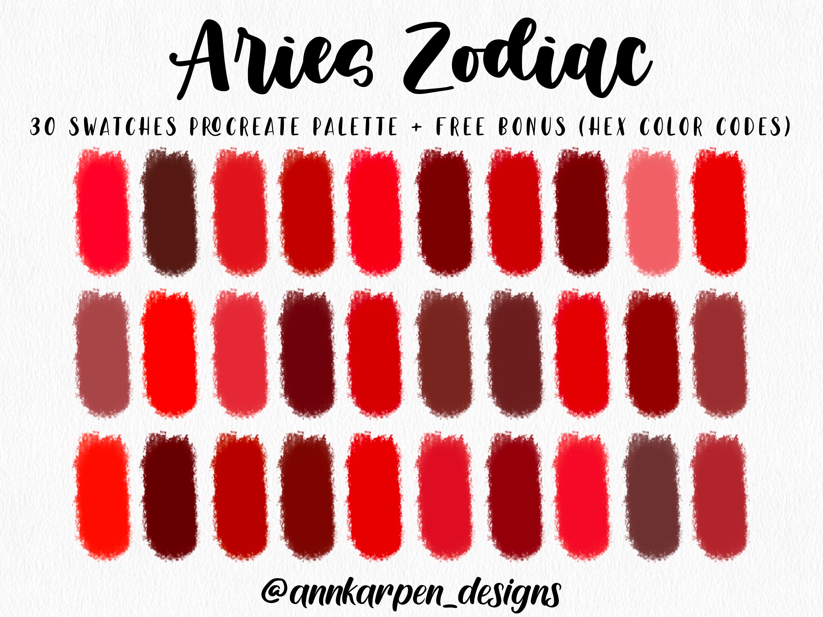 Aries Zodiac Procreate Palette, 30 HEX Color Codes, Instant Digital ... Aries Zodiac Procreate Palette, 30 HEX Color Codes, Instant Digital ...