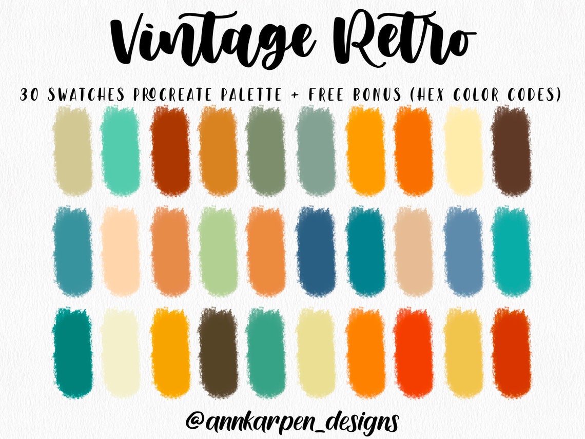 Vintage Retro Procreate Palette, 30 HEX Color Codes, Good Notes ...