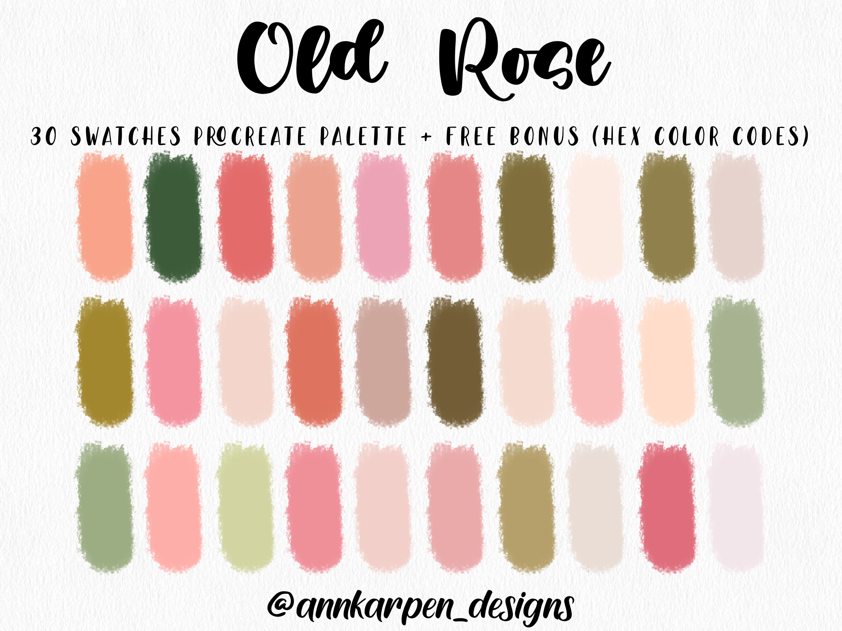 Old Rose Procreate Palette, 30 HEX Color Codes, Instant Digital ...