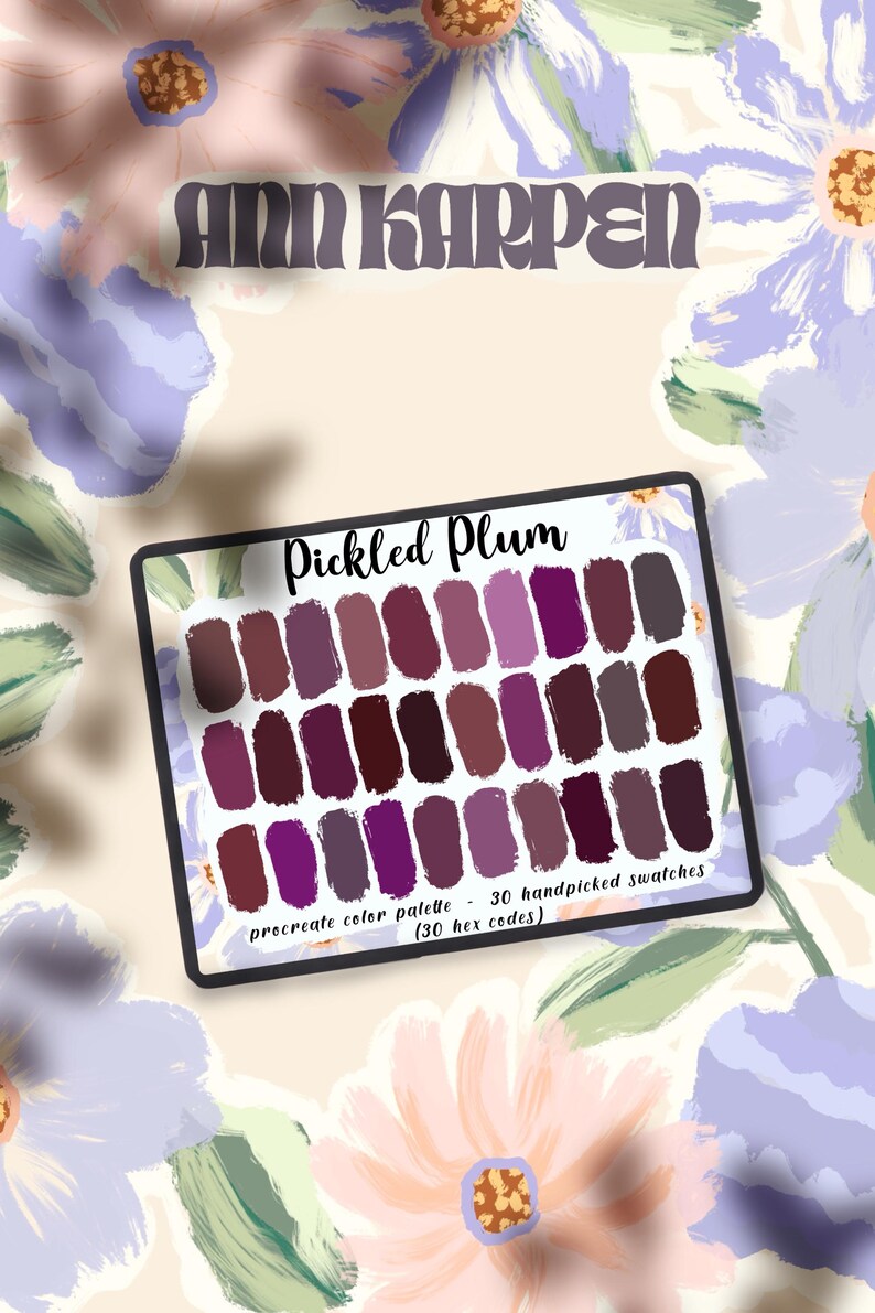 Pickled Plum Procreate Palette, 30 HEX Color Codes, Food Illustration ...