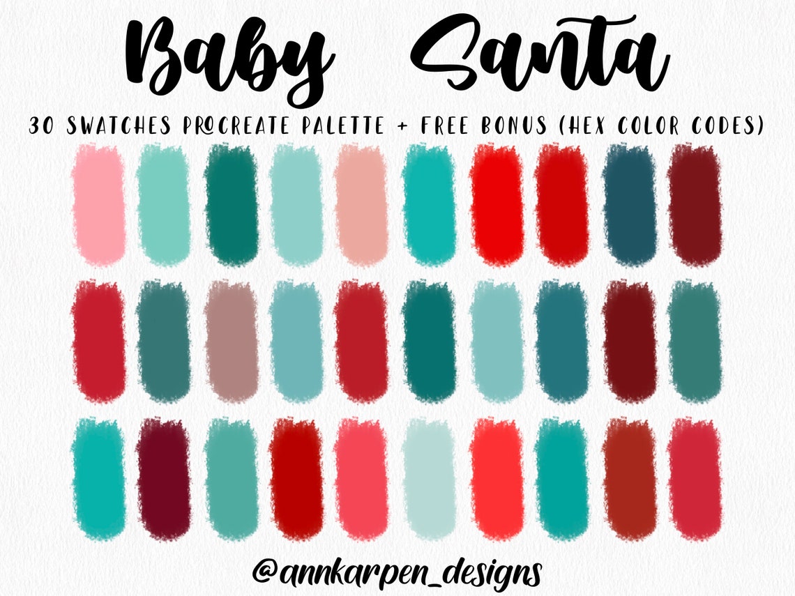 Baby Santa Procreate Palette, 30 HEX Color Codes, Instant Digital ...