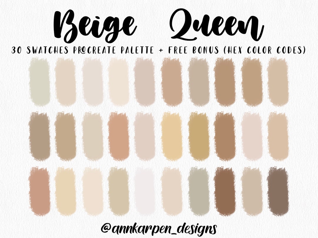 Beige Queen Procreate Palette, 30 HEX Color Codes, Instant Digital ...