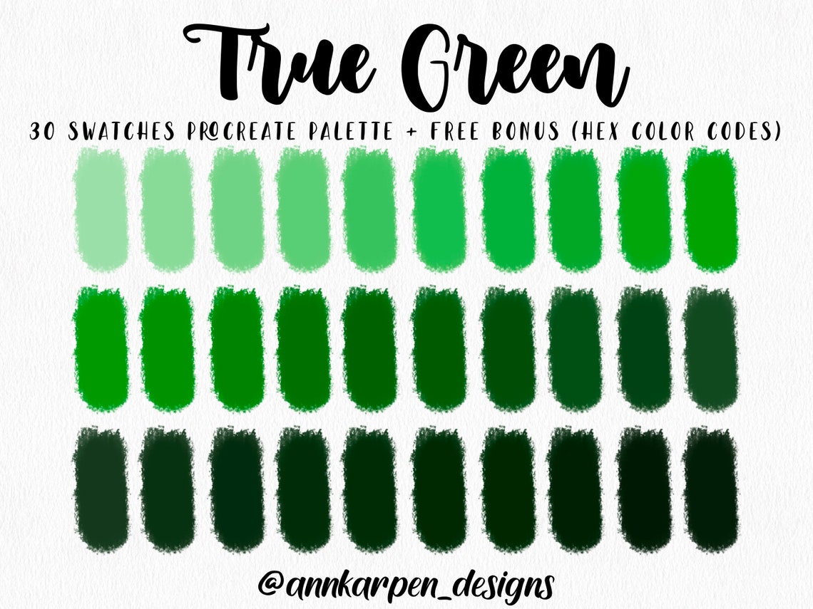 True Green Procreate Palette, 30 HEX Codes, Good Notes, Instant ...