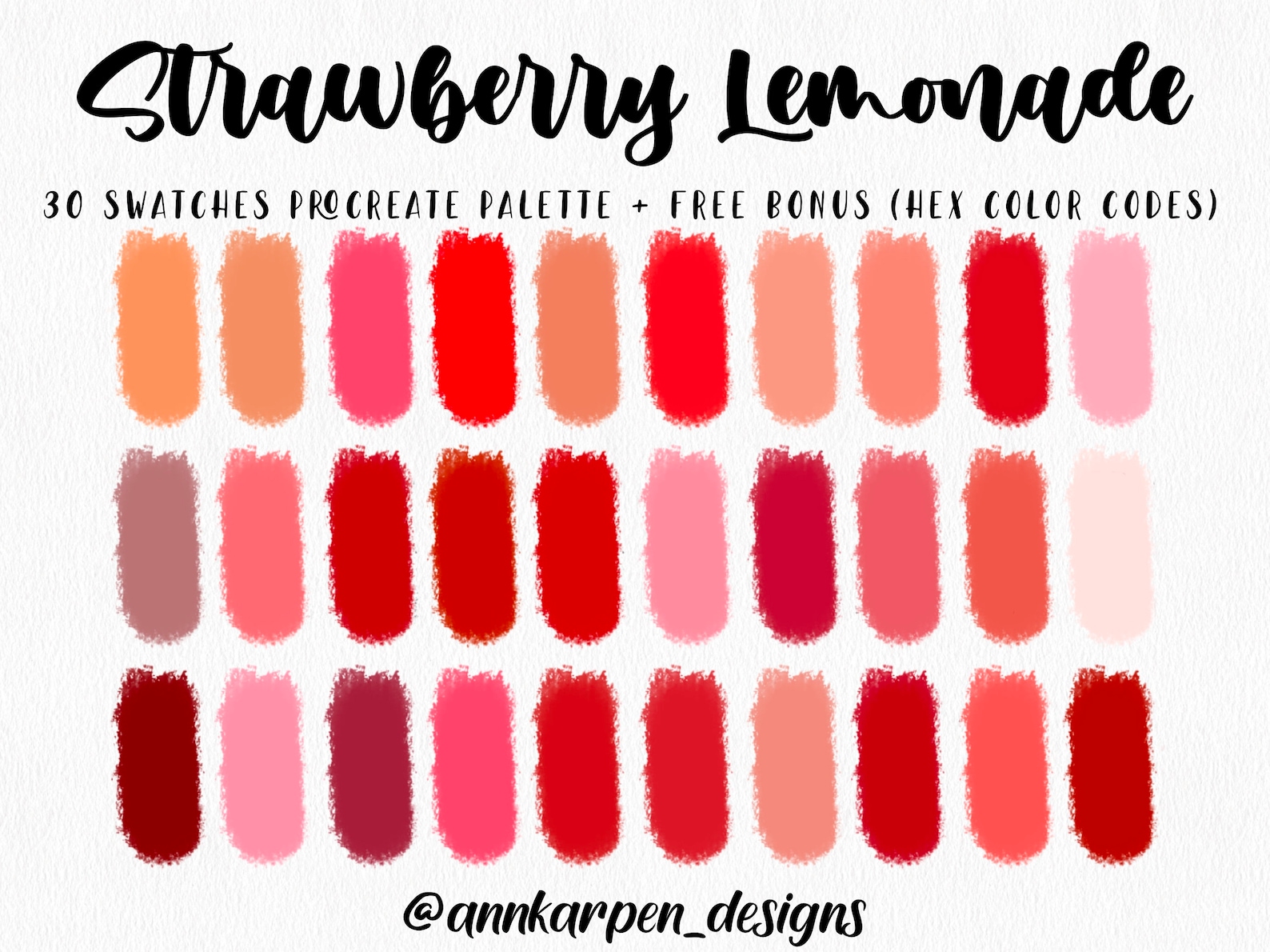 Strawberry Lemonade Procreate Palette, 30 HEX Color Codes, Instant ...