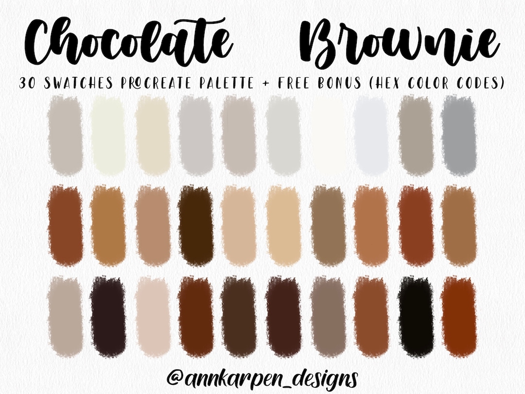 Paleta de colores Brownie de chocolate para Procreate, 30 códigos de color HEX, arte para iPad ...