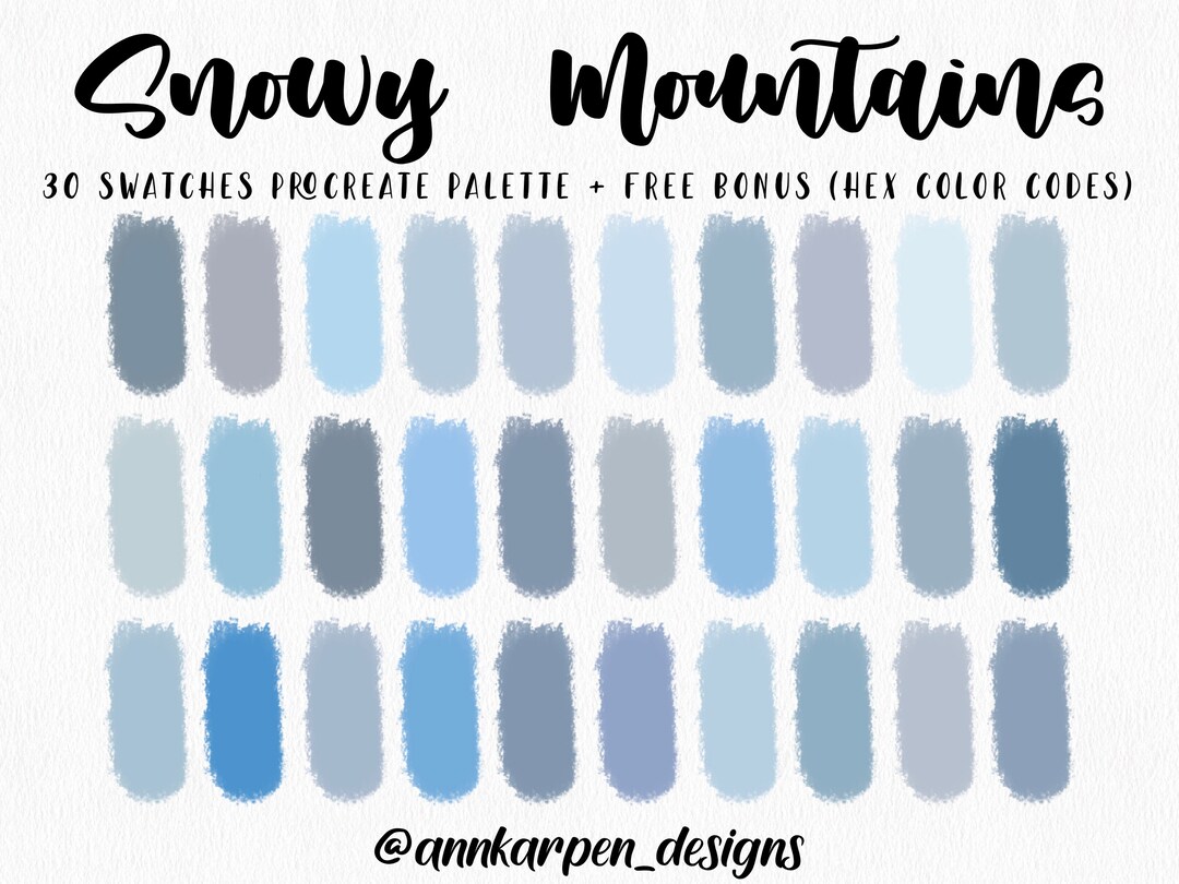Snowy Mountains Procreate Palette, 30 HEX Color Codes, Instant Digital ...