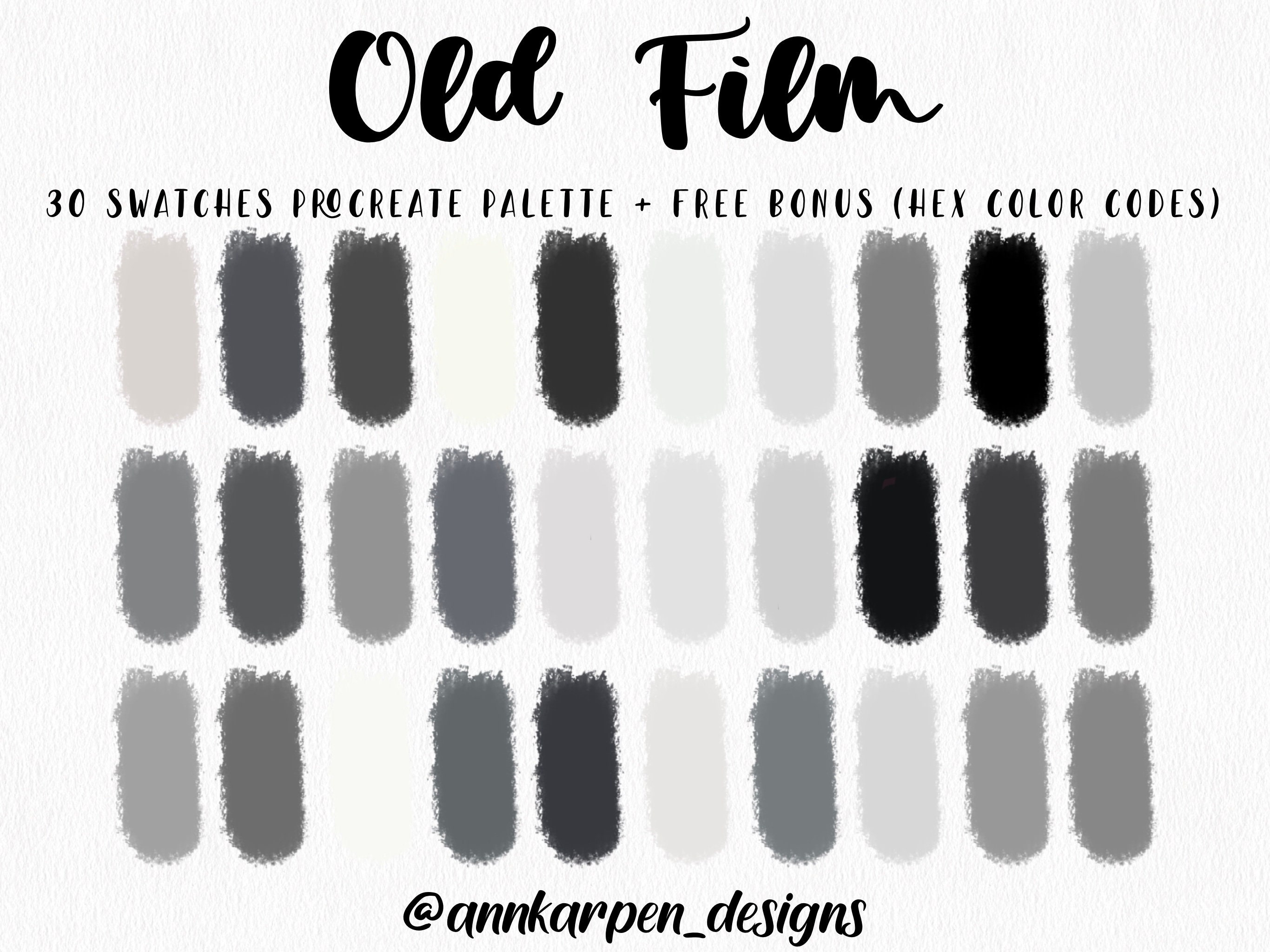 Old Film Procreate Palette 30 Hex Color Codes Instant Digital