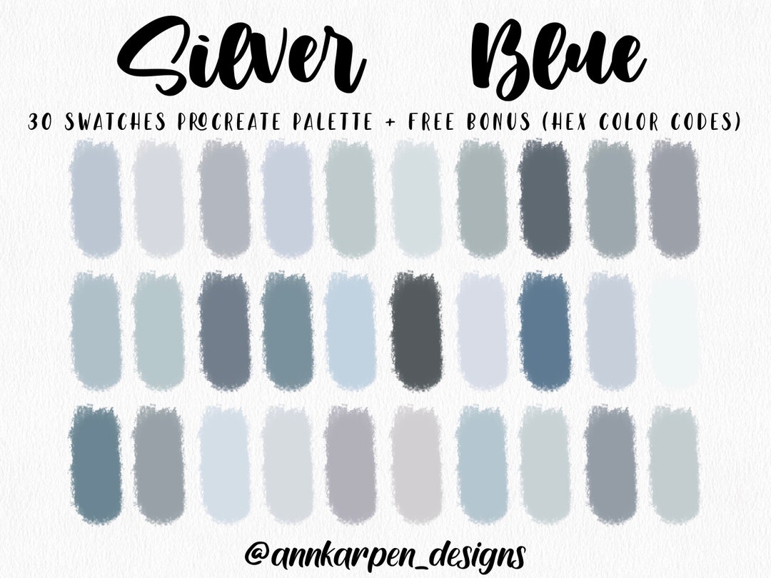 Silver Blue Procreate Palette, 30 HEX Color Codes, Instant Digital ...