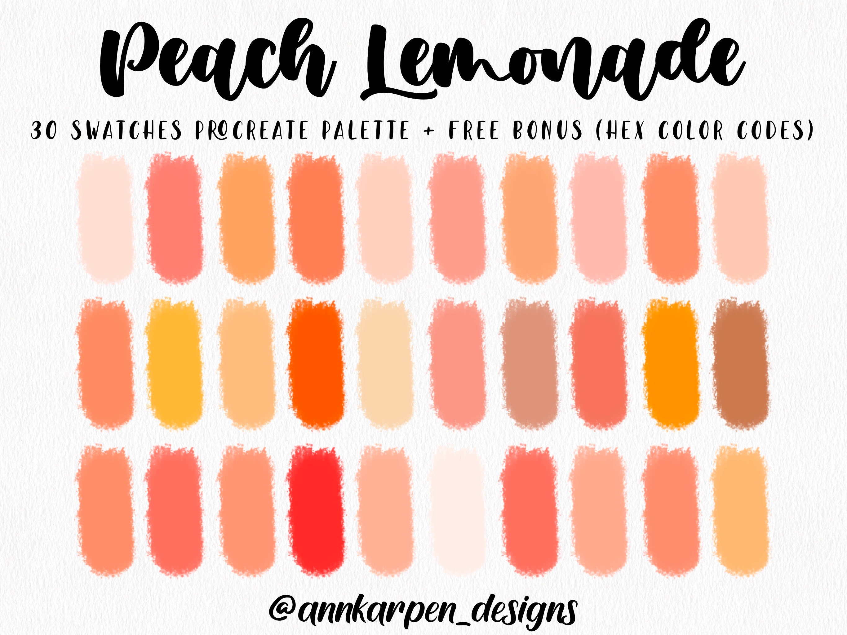 Peach Lemonade Procreate Palette 30 Hex Color Codes Instant Digital