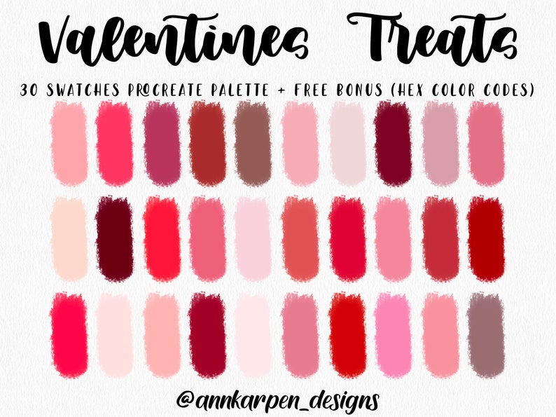 Valentines Treats Procreate Palette, 30 HEX Color Codes, Instant ...