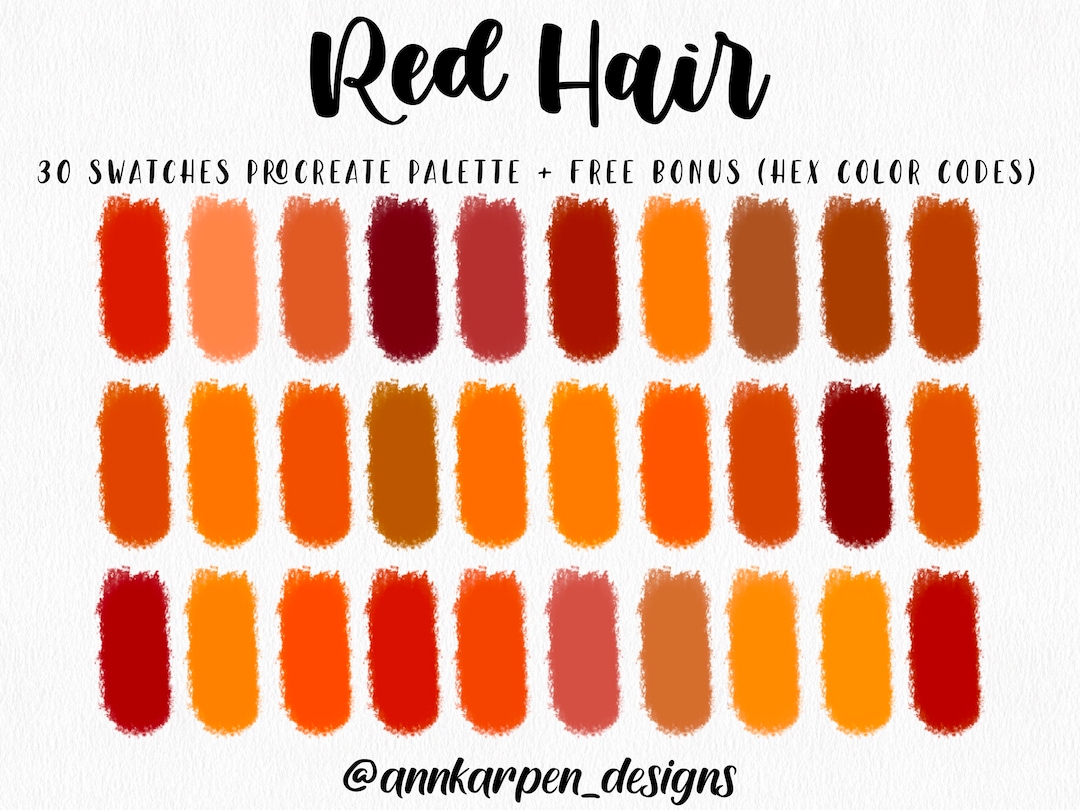 Red Hair Procreate Palette 30 Hex Color Codes Instant Digital
