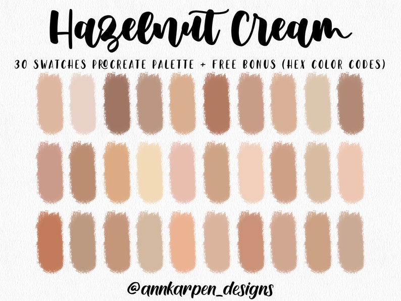 Hazelnut Cream Procreate Palette 30 Hex Color Codes Instant Digital